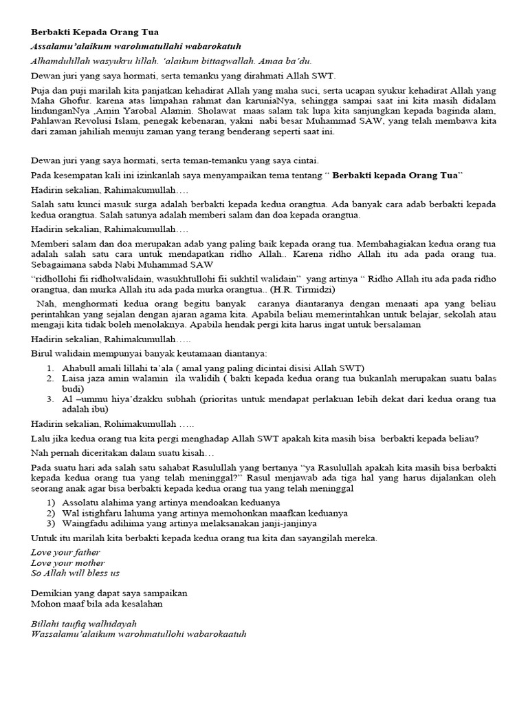 Teks Dacil Berbakti Kepada Orang Tua | PDF | Agama & Spiritualitas