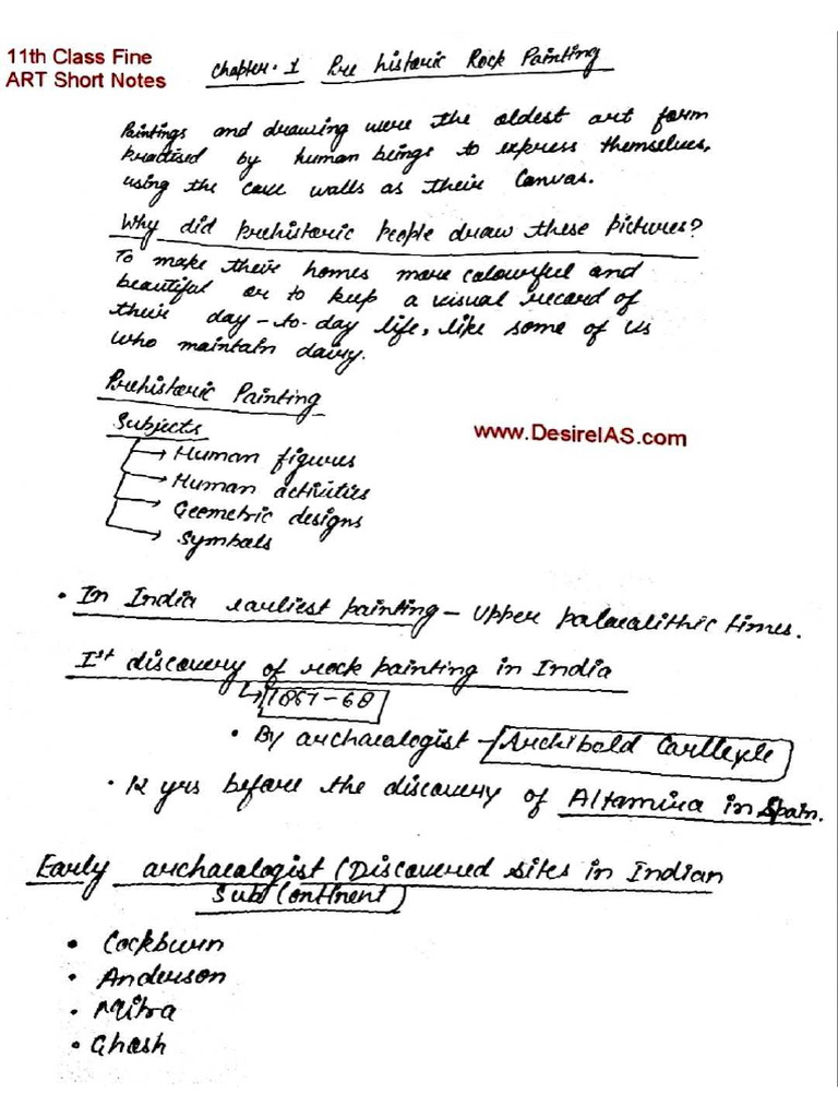 Fine Art Short Notes Class 11 Handwritten | PDF