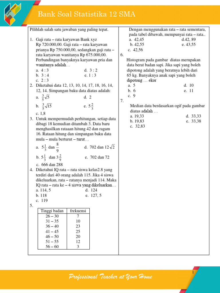 Bank Soal Statistika SMA Kelas 12 | PDF