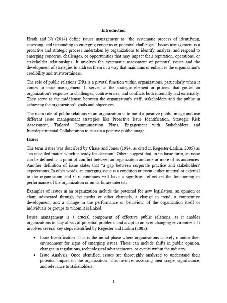 Issues Management Final Copy | PDF | Reputation | Public Relations