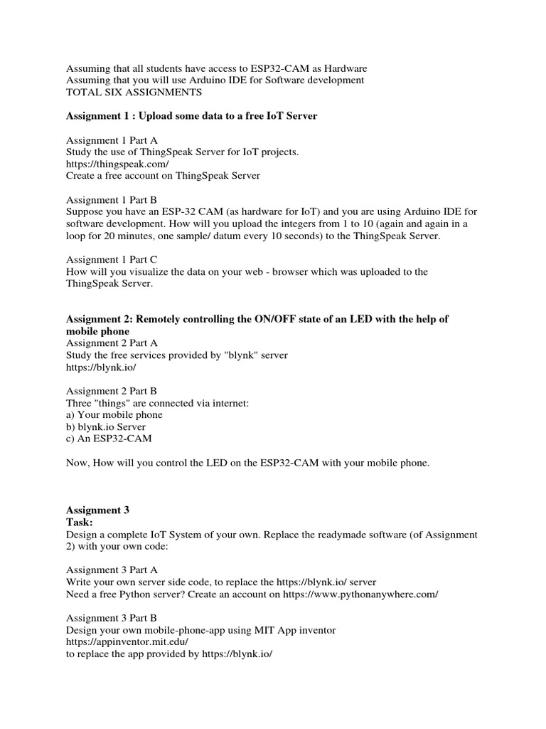 IoT Assignments with ESP32-CAM & Arduino | PDF