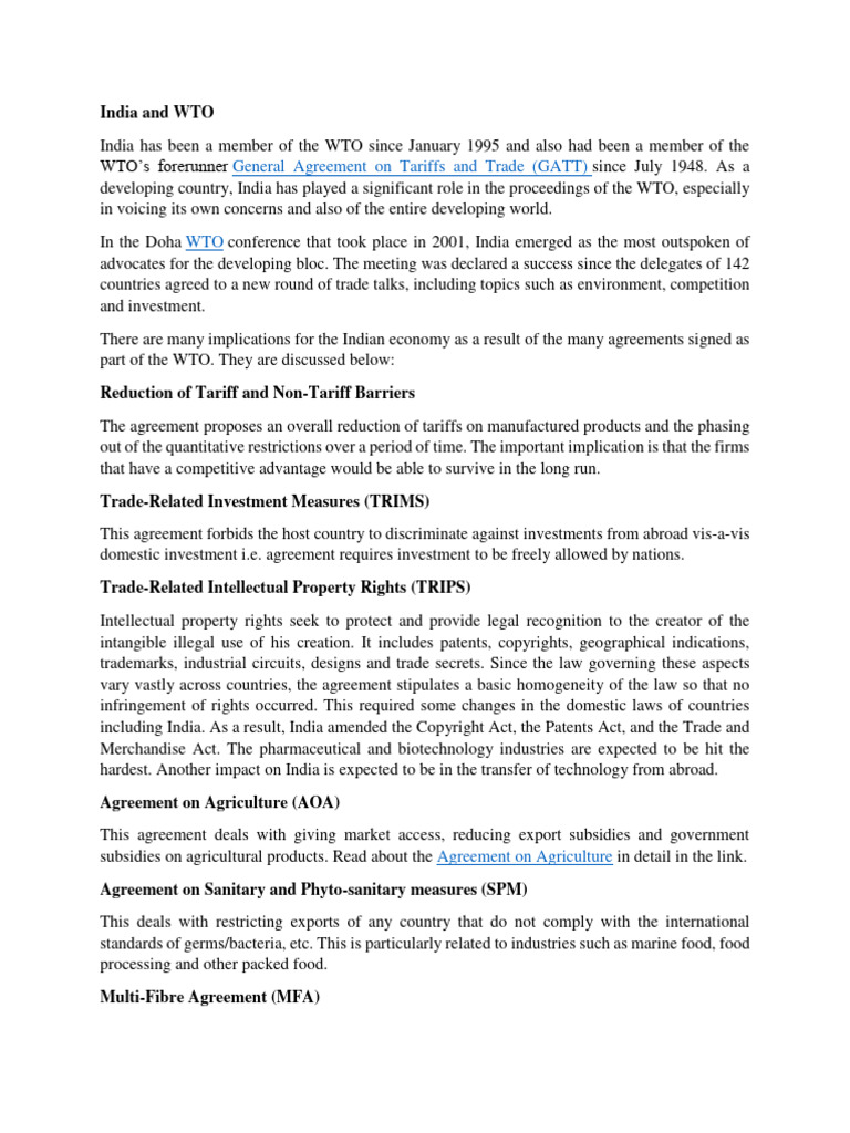 India and WTO | PDF | World Trade Organization | Trips Agreement
