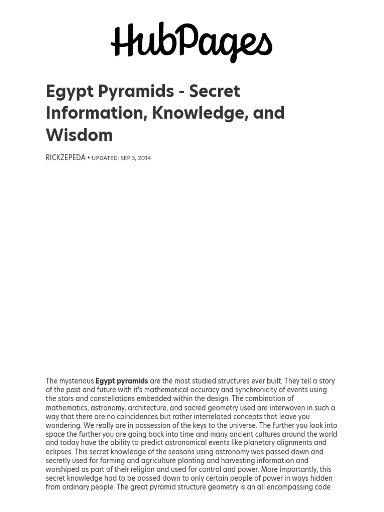 Egypt Pyramids - Secret Information, Knowledge, and Wisdom - HubPages | PDF | Circle | Horus
