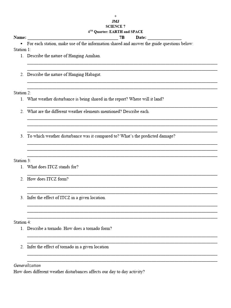 G7 4Q SW WeatherDist LearningCent Worksheet | PDF | Natural Hazards ...