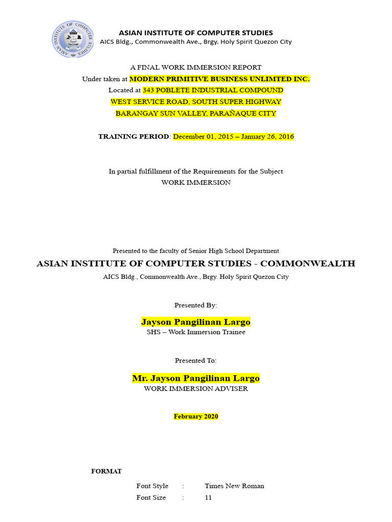 Work Immersion Narrative Report | PDF