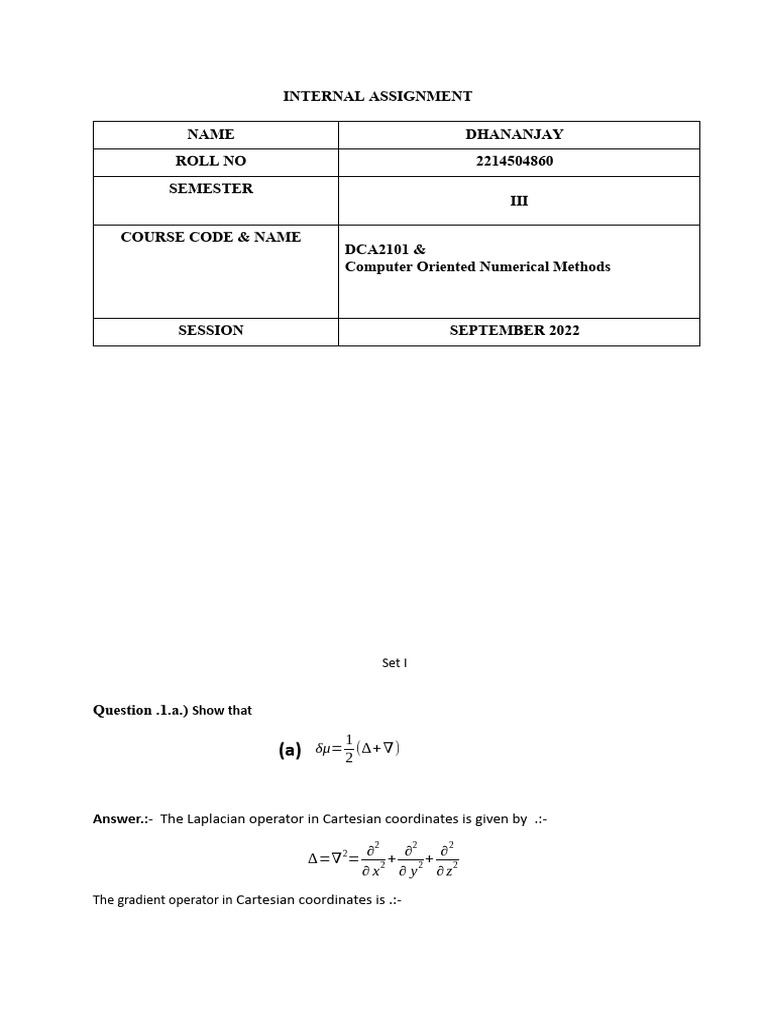 Dca2101 - Computer Oriented Numerical Methods | PDF | Equations | Initial Condition