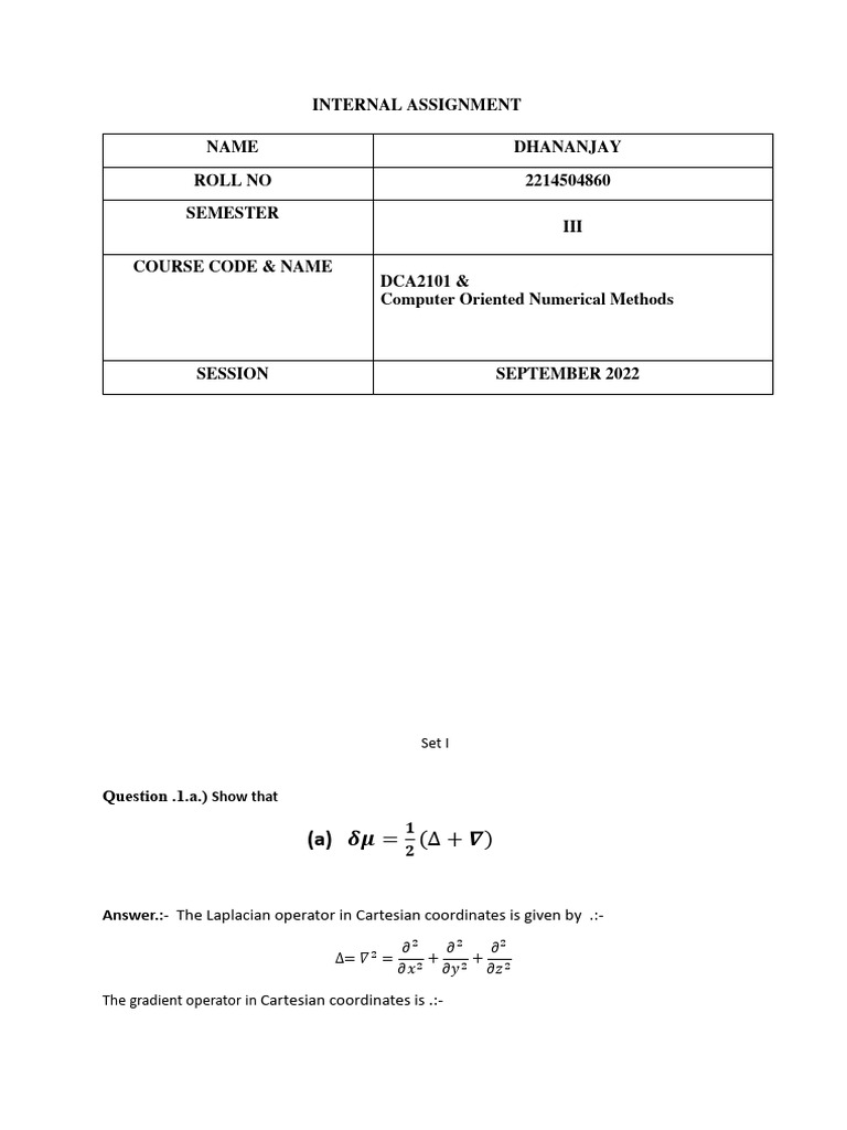 Dca2101 - Computer Oriented Numerical Methods | PDF | Initial Condition | Algorithms