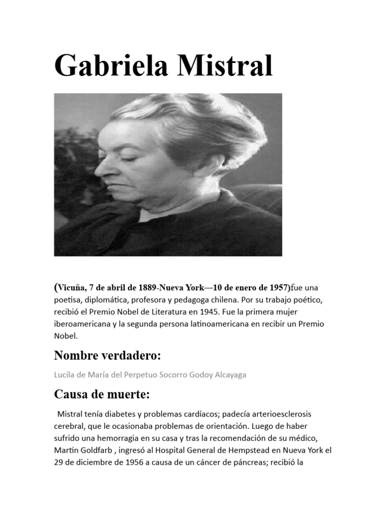 Biografía de Gabriela Mistral | PDF
