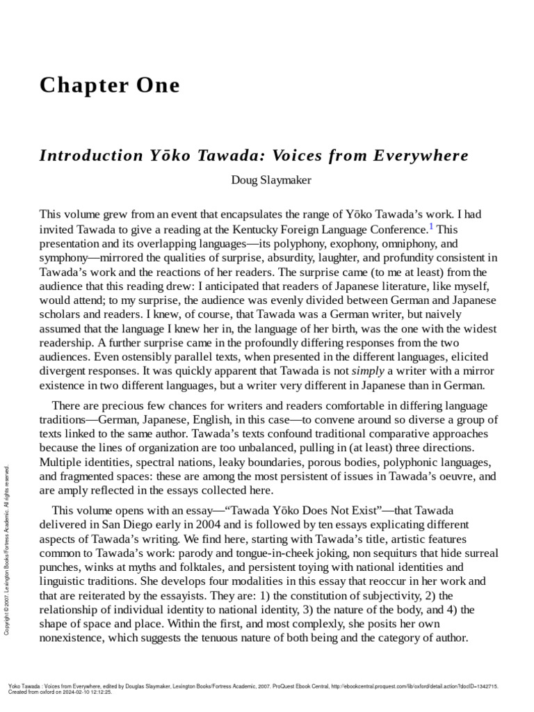 Yoko Tawada Voices From Everywhere - (Chapter One - Introduction Yōko Tawada Voices From ...