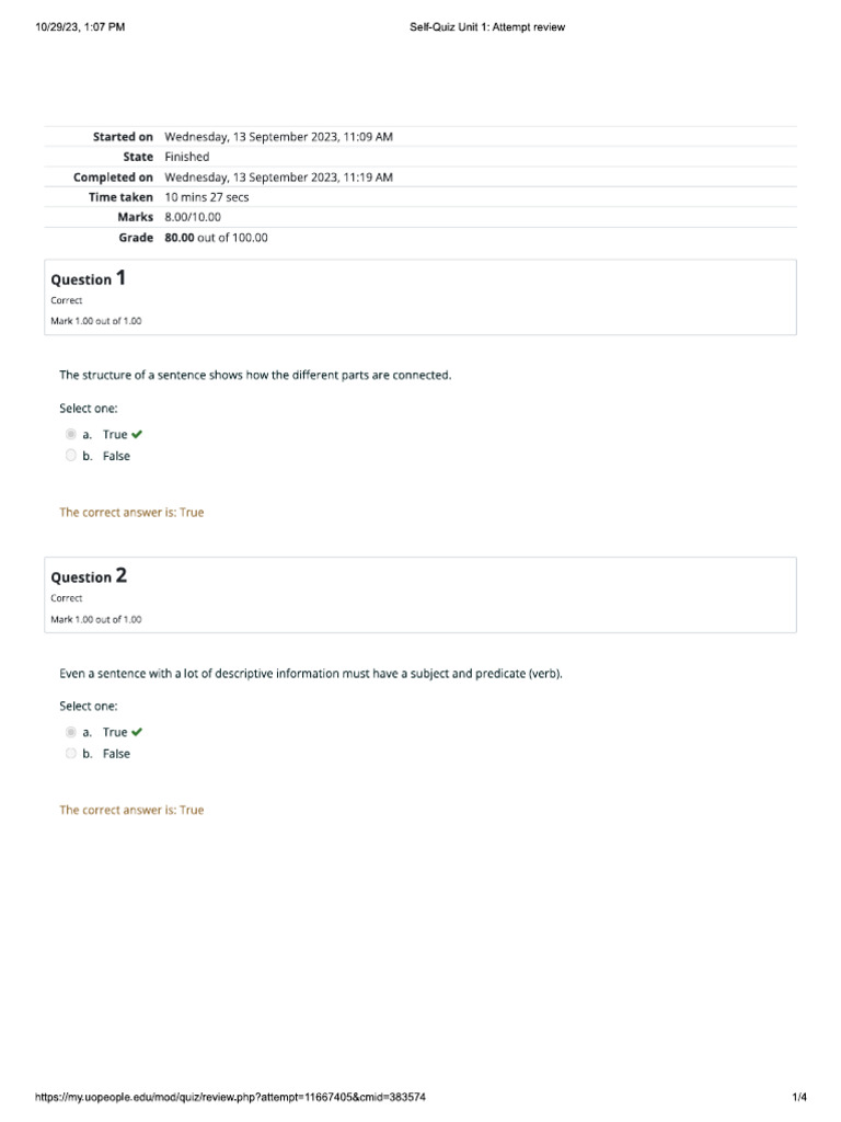 Self Quiz Unit 1 | PDF