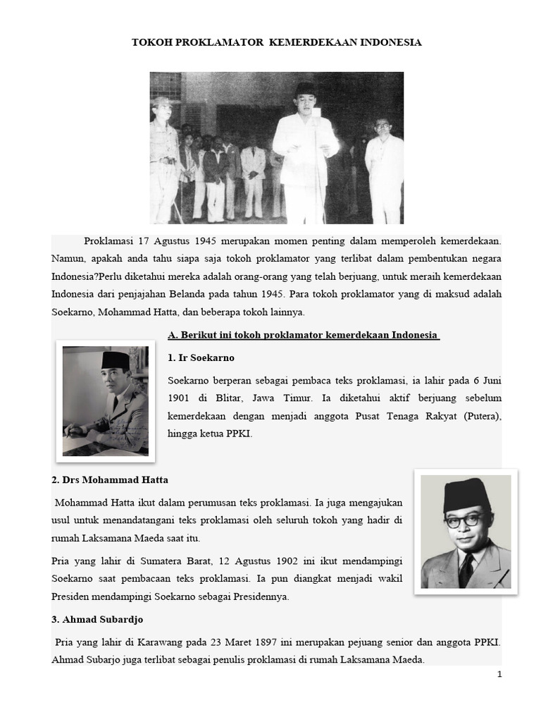 Tokoh Proklamator Kemerdekaan Indonesia | PDF