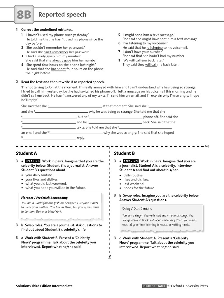8B Reported Speech | Download Free PDF | Linguistics | Grammar