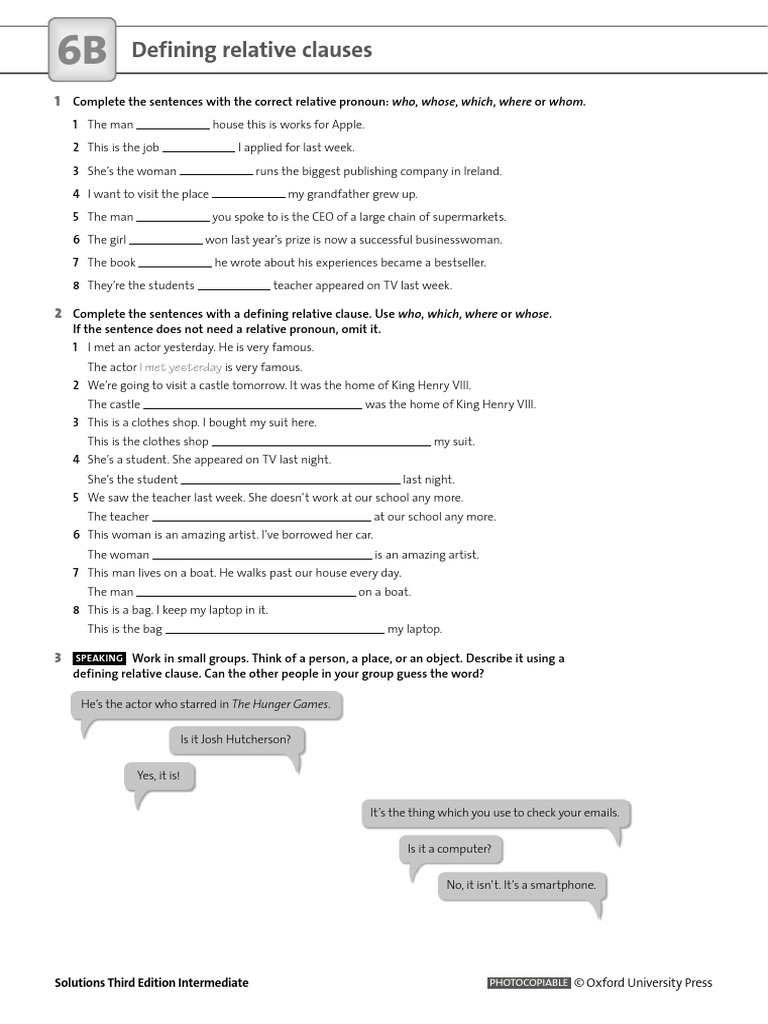 6B Defining Relative Clauses | PDF | Sentence (Linguistics ...