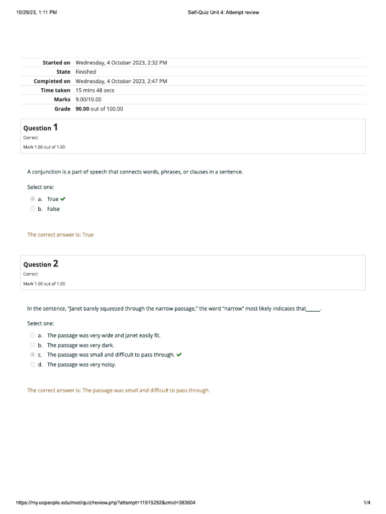 Self Quiz Unit 4 | PDF