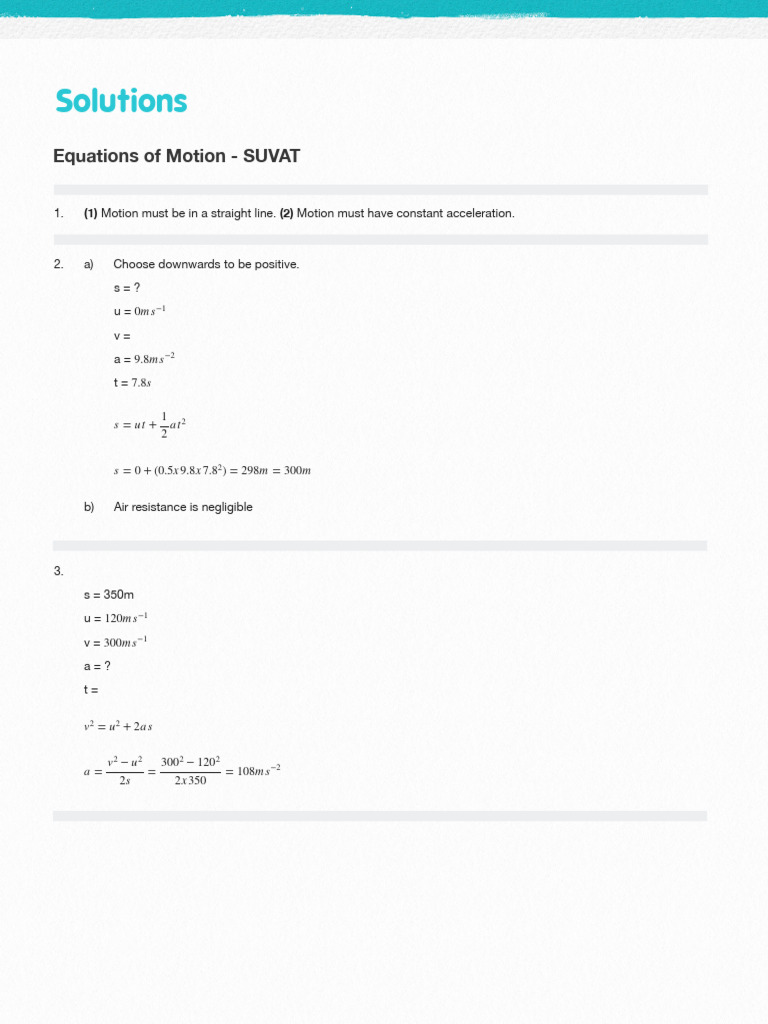 2.1.2 - Equations of Motion - SOLUTIONS | PDF | Equations Of Motion ...