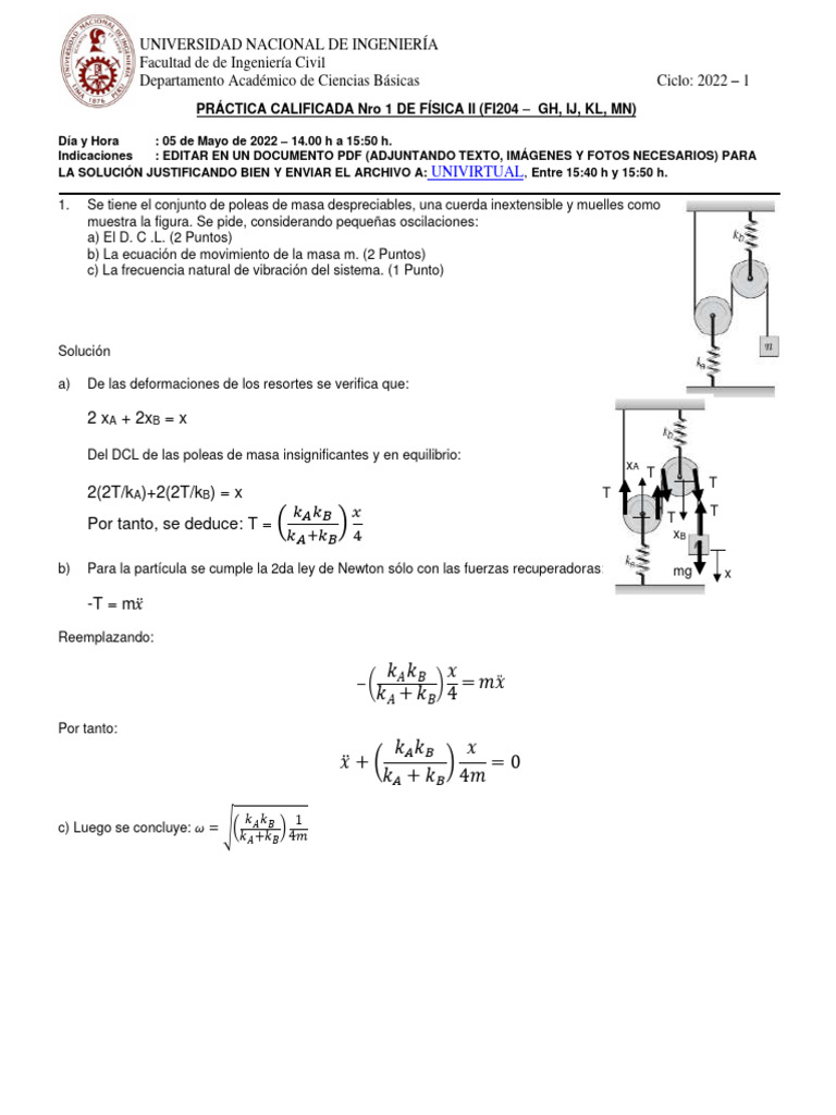 Sol PC1 Fisica 2 2022-1 | PDF | Oscilación | Ingeniería mecánica