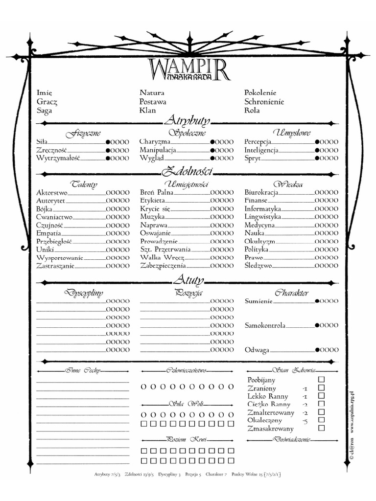 Wampir Maskarada 3ed - Karta Postaci | PDF