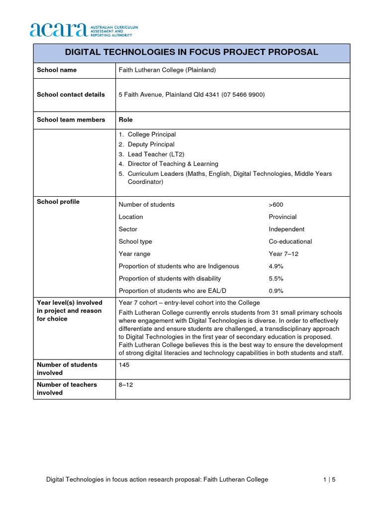 Year 7 Digital Tech Learning Proposal | PDF | Curriculum | Learning