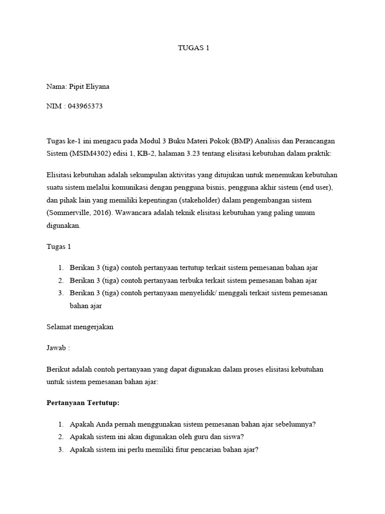 Tugas 1 MSIM4302 - Kamarudin - Analisis Dan Perancangan Sistem | PDF | Karier & Perkembangan ...