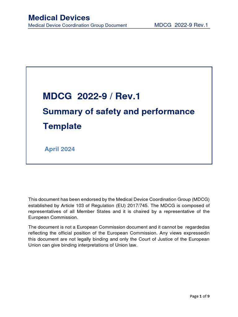 European Medical Device SSP Template | PDF | Medical Device | Calibration