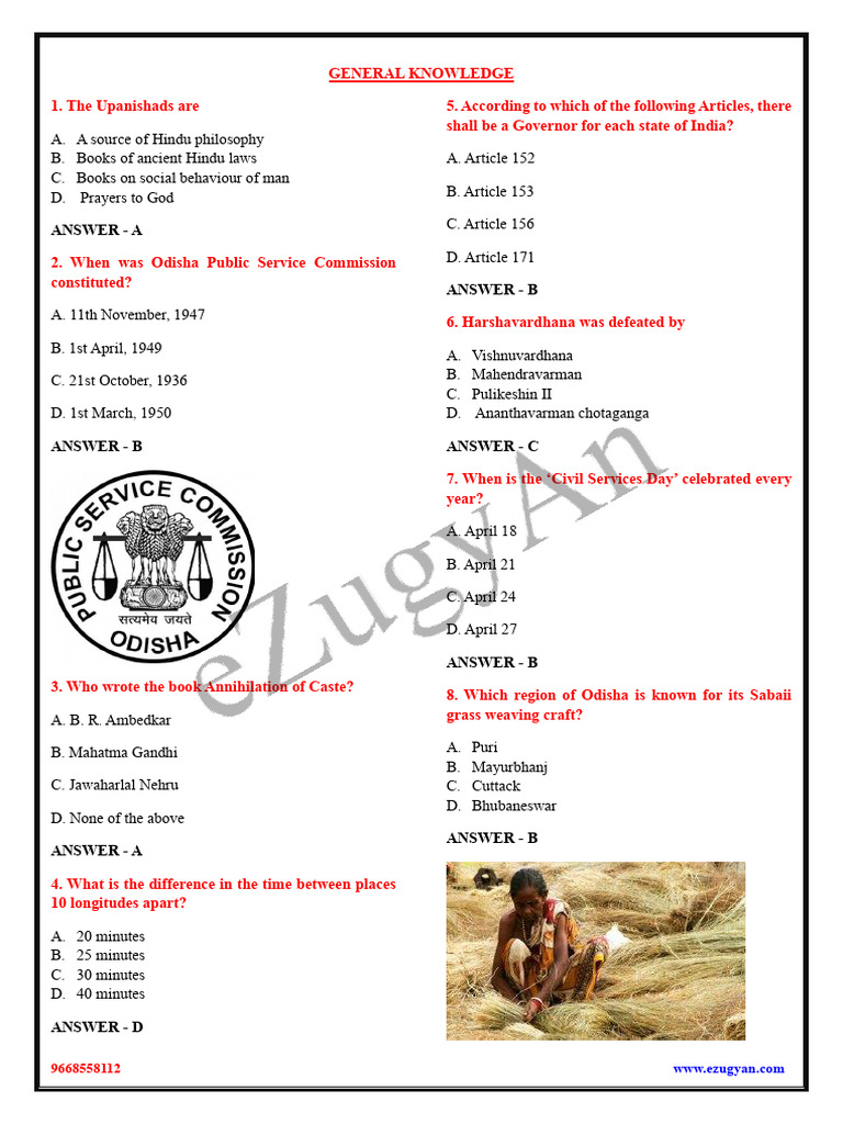 Odisha RI Exam GK Questions PDF | PDF