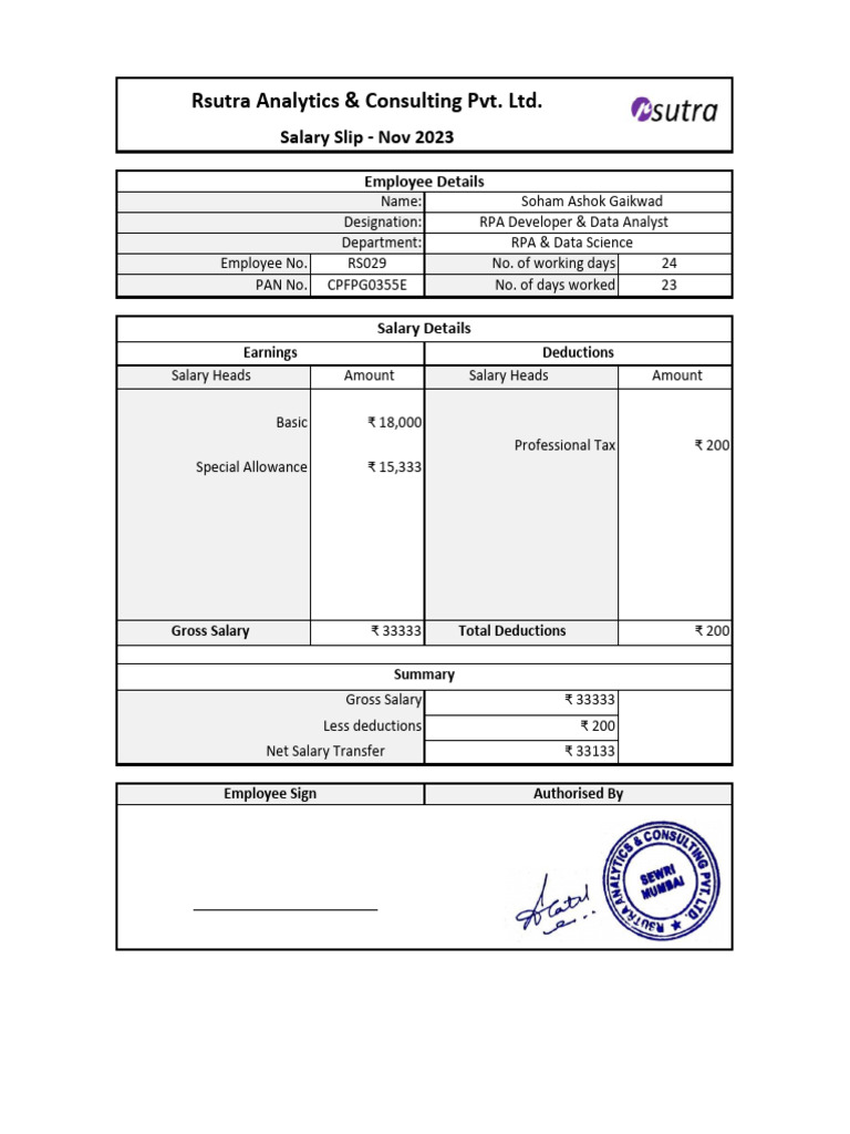 Salary Slip November | PDF