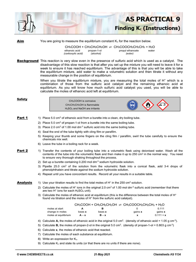 Chemsheets AS 1134 AS Prac 9 Finding KC Instructions | PDF | Acid | Chemistry