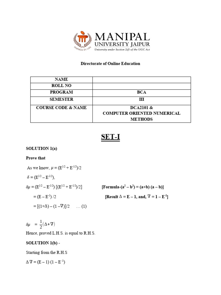 Dca2101 Computer Oriented Numerical Methods | PDF | System Of Linear Equations | Applied Mathematics