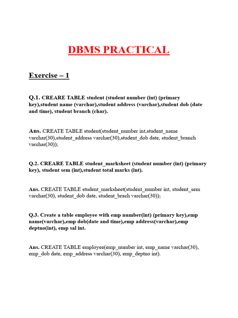 DBMS All Exercise | PDF | Data Management | Databases