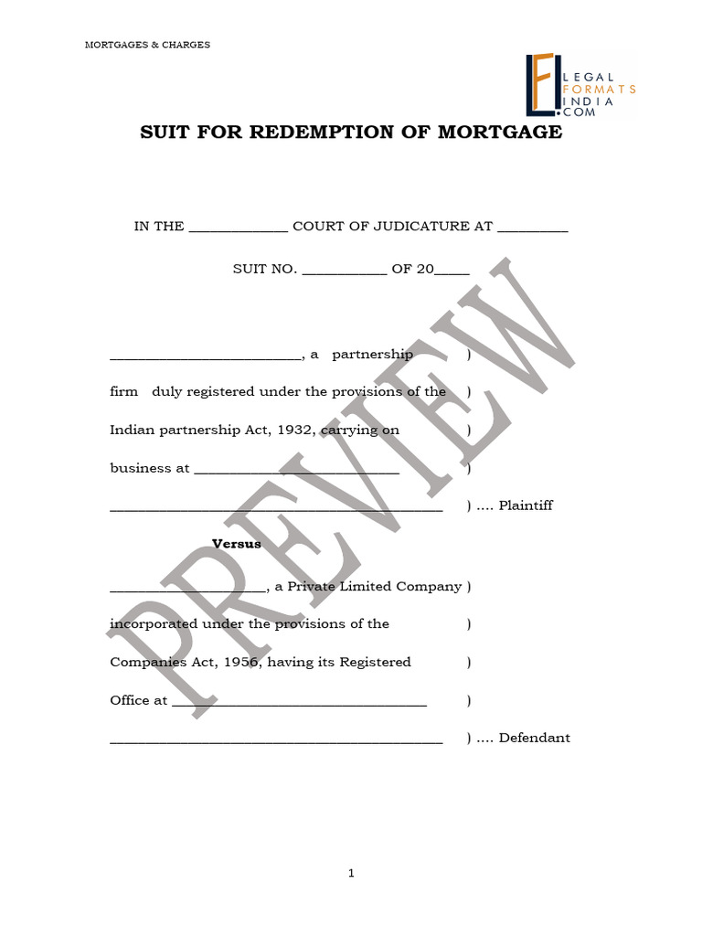 Final Suit For redemptionSAMPLE | PDF | Mortgage Law | Lawsuit