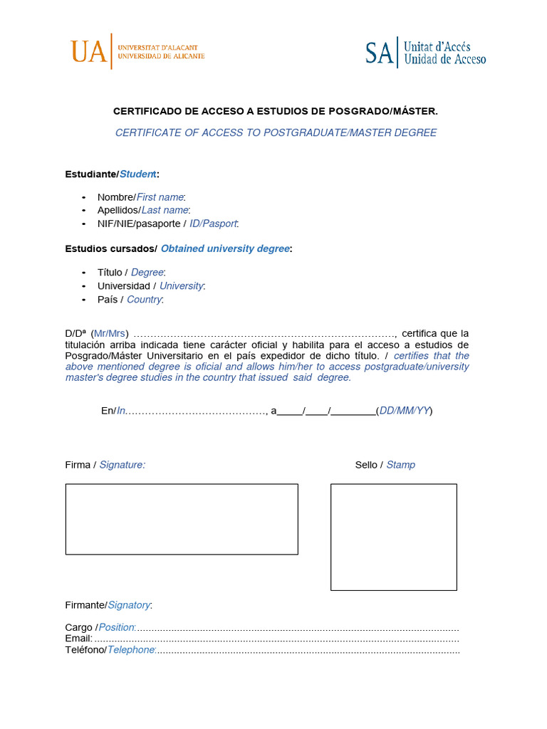 Certificado Acceso Master | PDF