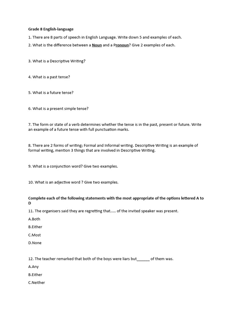 Grade 8 English Language Concepts Guide | PDF | English Language ...