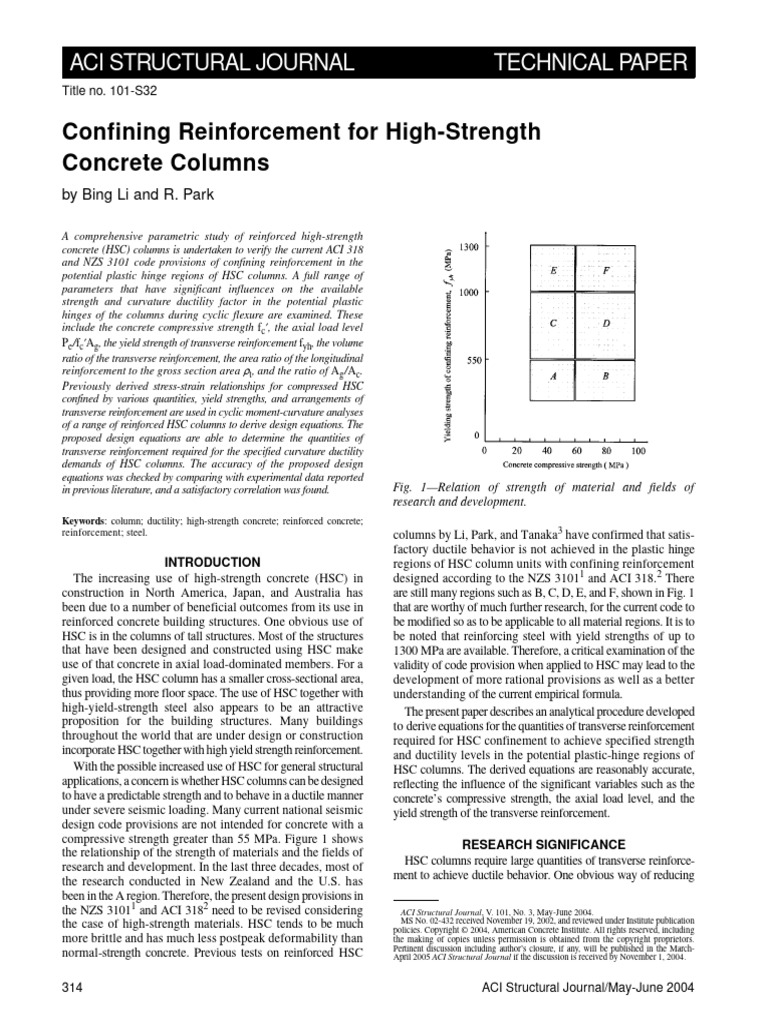 Confining Reinforcement For High Strengt | PDF | Strength Of Materials ...