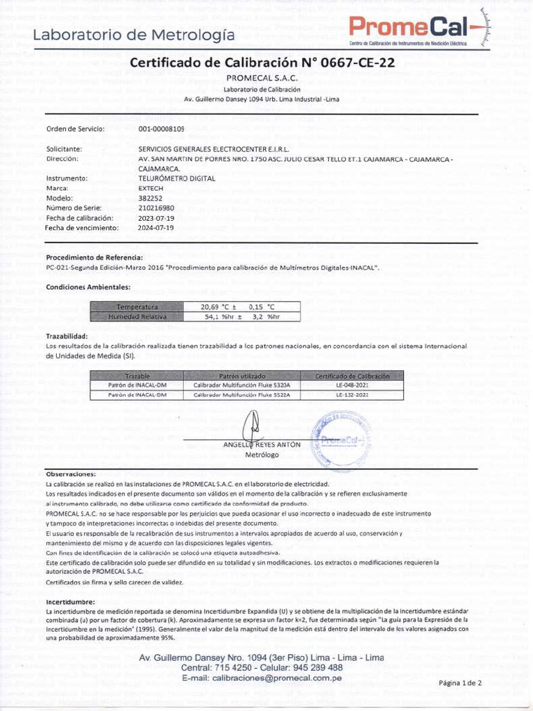 telurometro extech CERTIFICADO 2024 | PDF