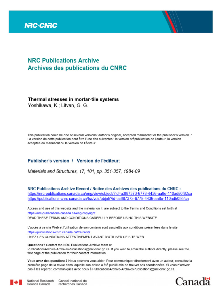 NRC Publications Archive Archives Des Publications Du CNRC: Thermal ...