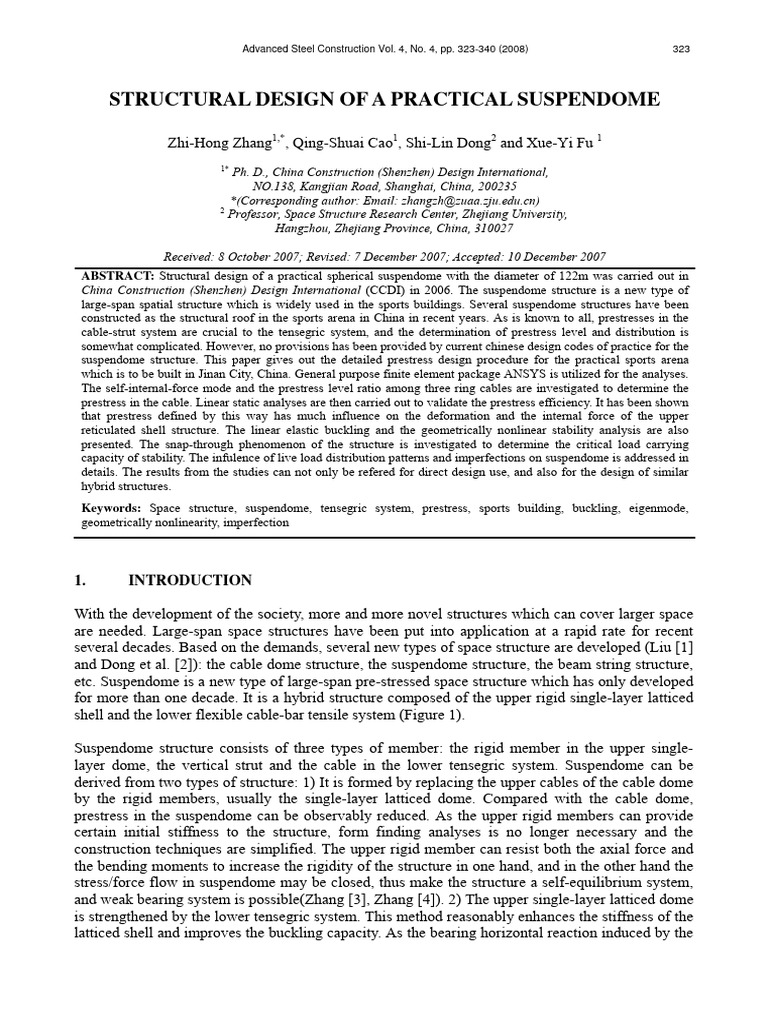 Structural Design of Suspendome | PDF | Buckling | Deformation (Engineering)