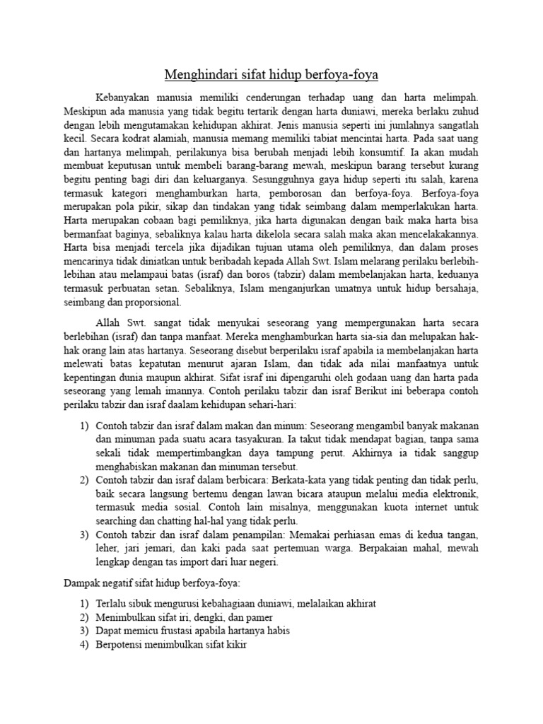 Foya-Foya, Sum'ah, Riya Dan Takabur | PDF | Gaya Hidup