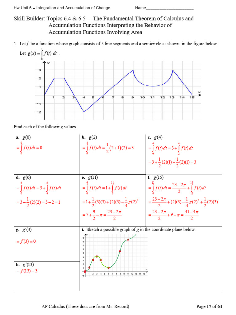 Unit 6.4 and 6.5 HW Key | PDF | Snow | Integral