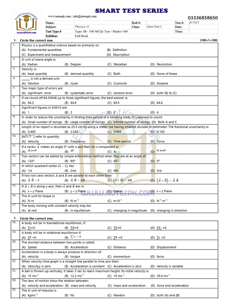 11th Physics FB MCQs With Keys | PDF | Waves | Refractive Index