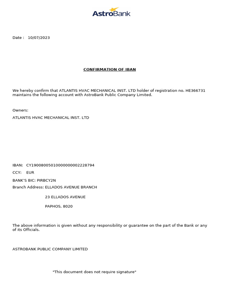 IBAN Conf Letter 000002228794 10032023 | PDF