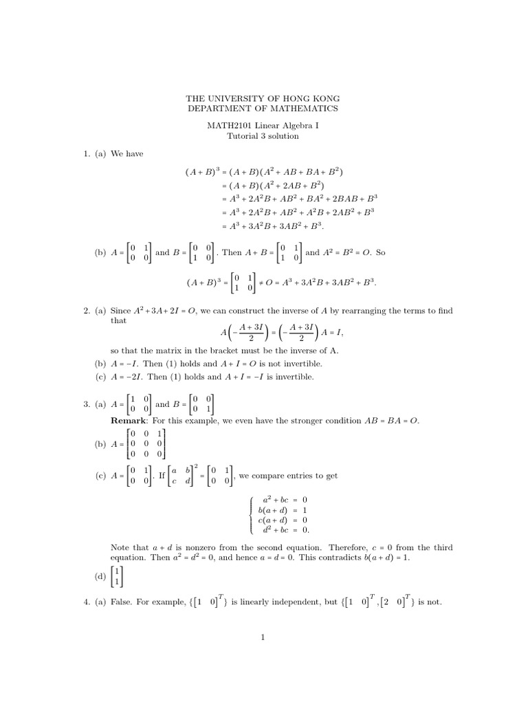 Tutorial 3 Soln | PDF | Algebra | Applied Mathematics