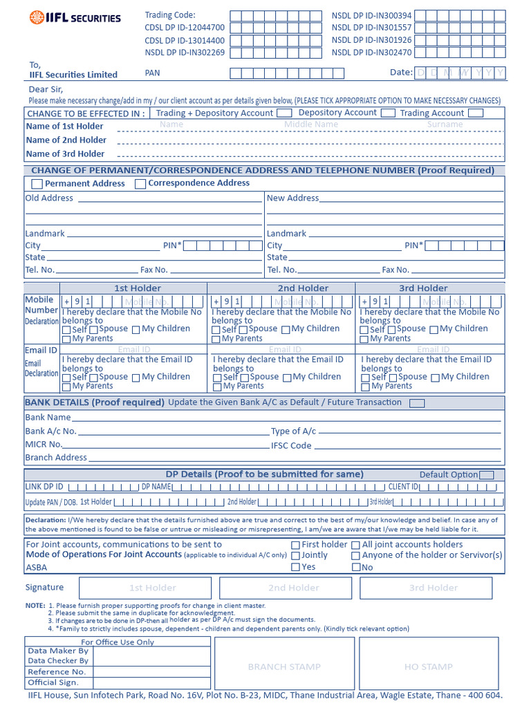 IIFL Modification Form - 16!01!2024change of Ac Details | PDF | Computing