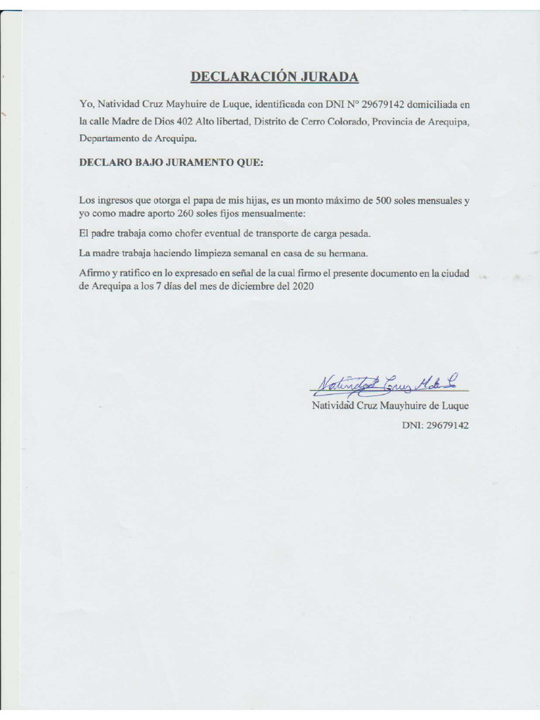 Declaración Jurada | PDF