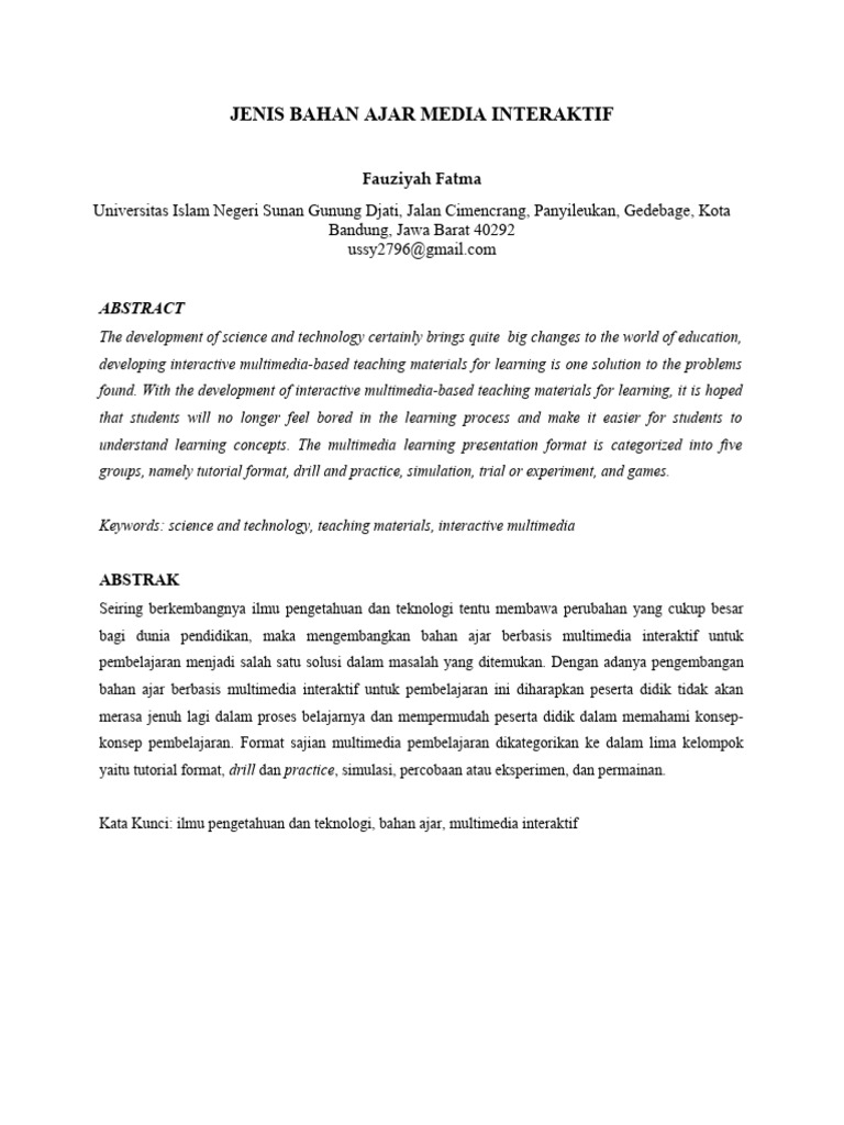 Jenis Bahan Ajar Media Interaktif - Fauziyah Fatma | PDF