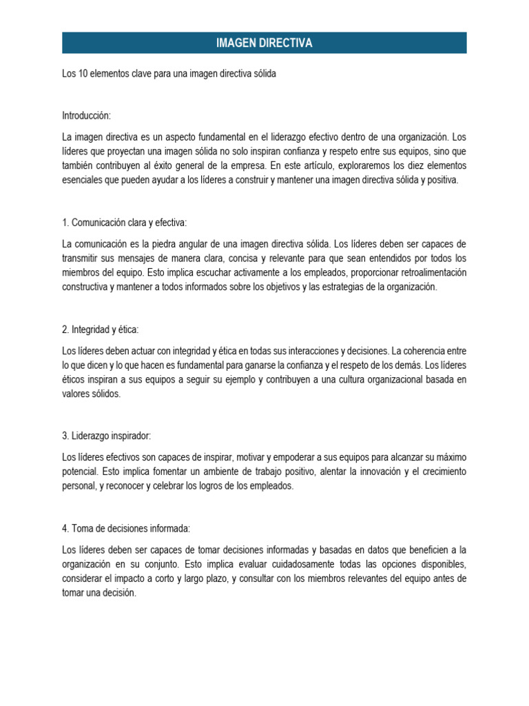 Los 10 Elementos Clave para Una Imagen Directiva Sólida | PDF ...