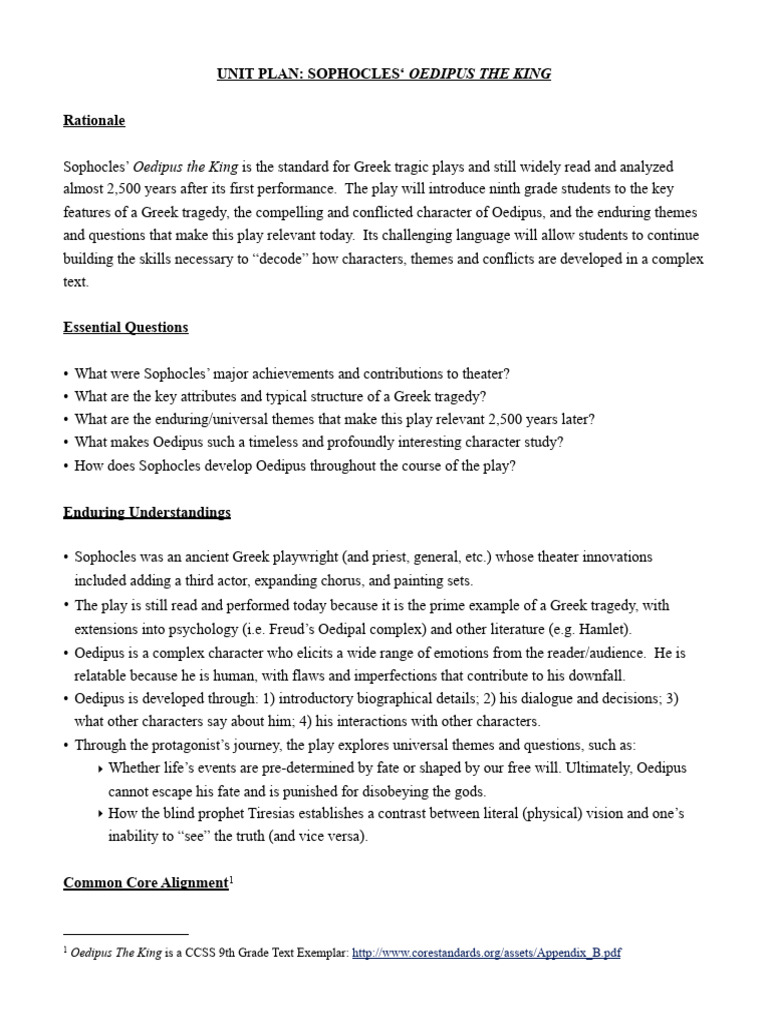 Oedipus-Unit-Plan Mythology | PDF | Oedipus