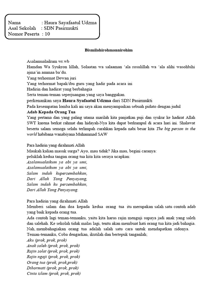 Teks Pidato Untuk Lomba SD | PDF
