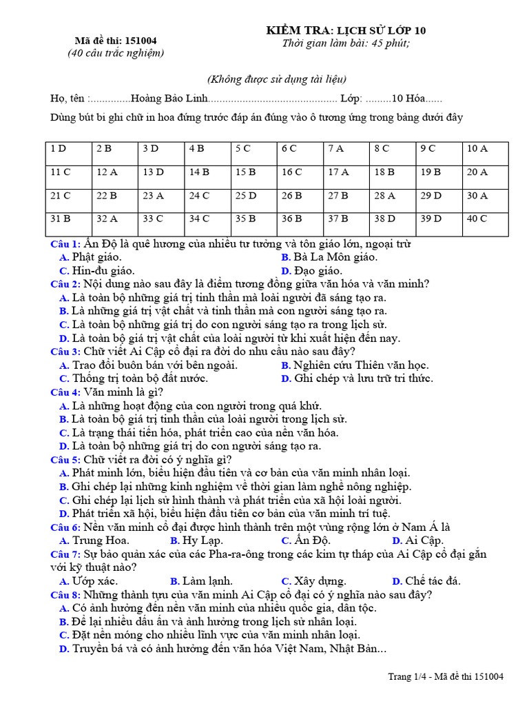 10 10 Ktra 15 Phút X 151004 | PDF