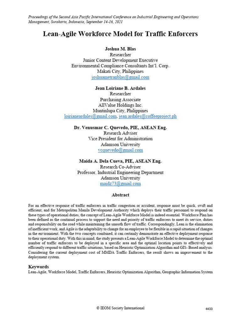 Lean-Agile Workforce Model For Traffic Enforcers: Joshua M. Blas ...