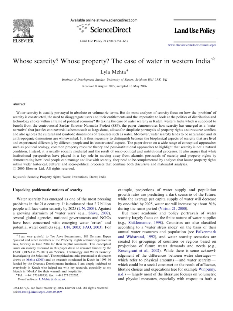 Mehta 2007 | Download Free PDF | Water Scarcity | Pastoralism